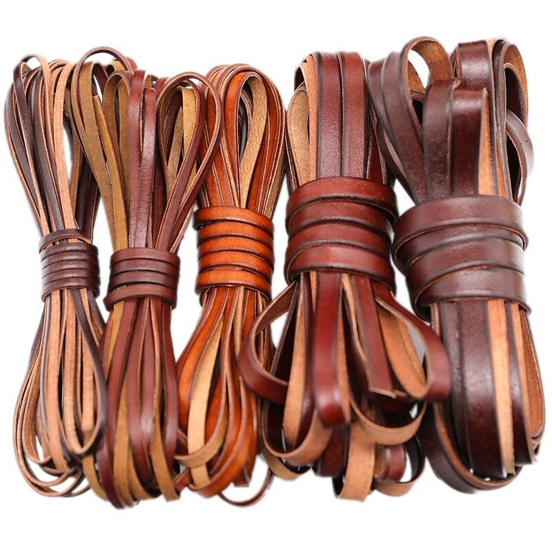 Coffee Genuine Real Leather Flat Cord DIY Crafts Strap Rope Long String ...