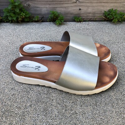7 SEVEN FOR ALL MANKIND Slides Sandals Women's 8 Slip On Silver Shoes ...