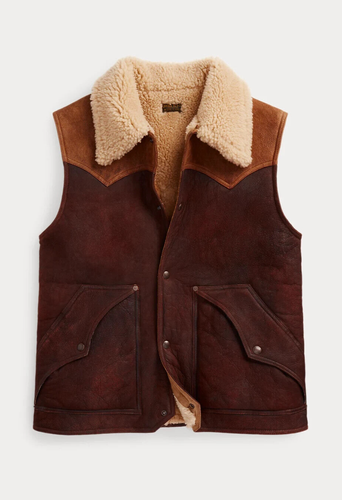 RRL Double RL Ralph Lauren Leather Brown Shearling Vest Jacket Men's ...