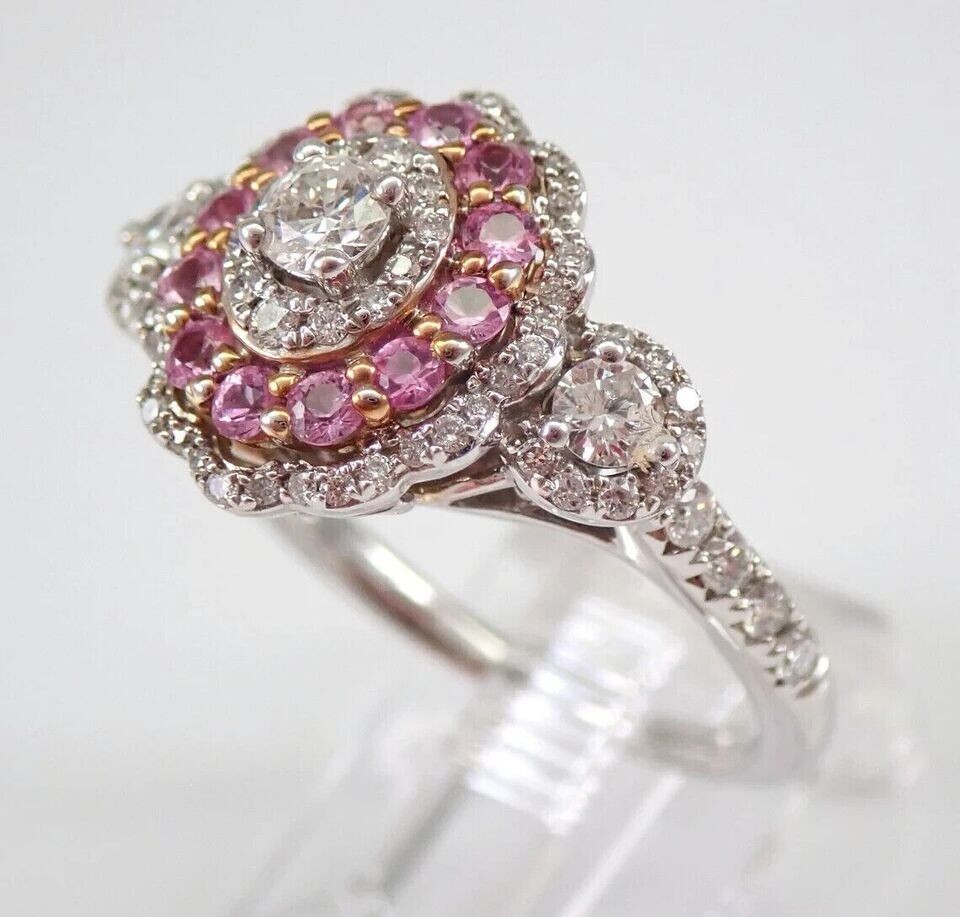 3Ct Round Lab Created Pink Sapphire & Diamond Cluster Ring 14K White ...