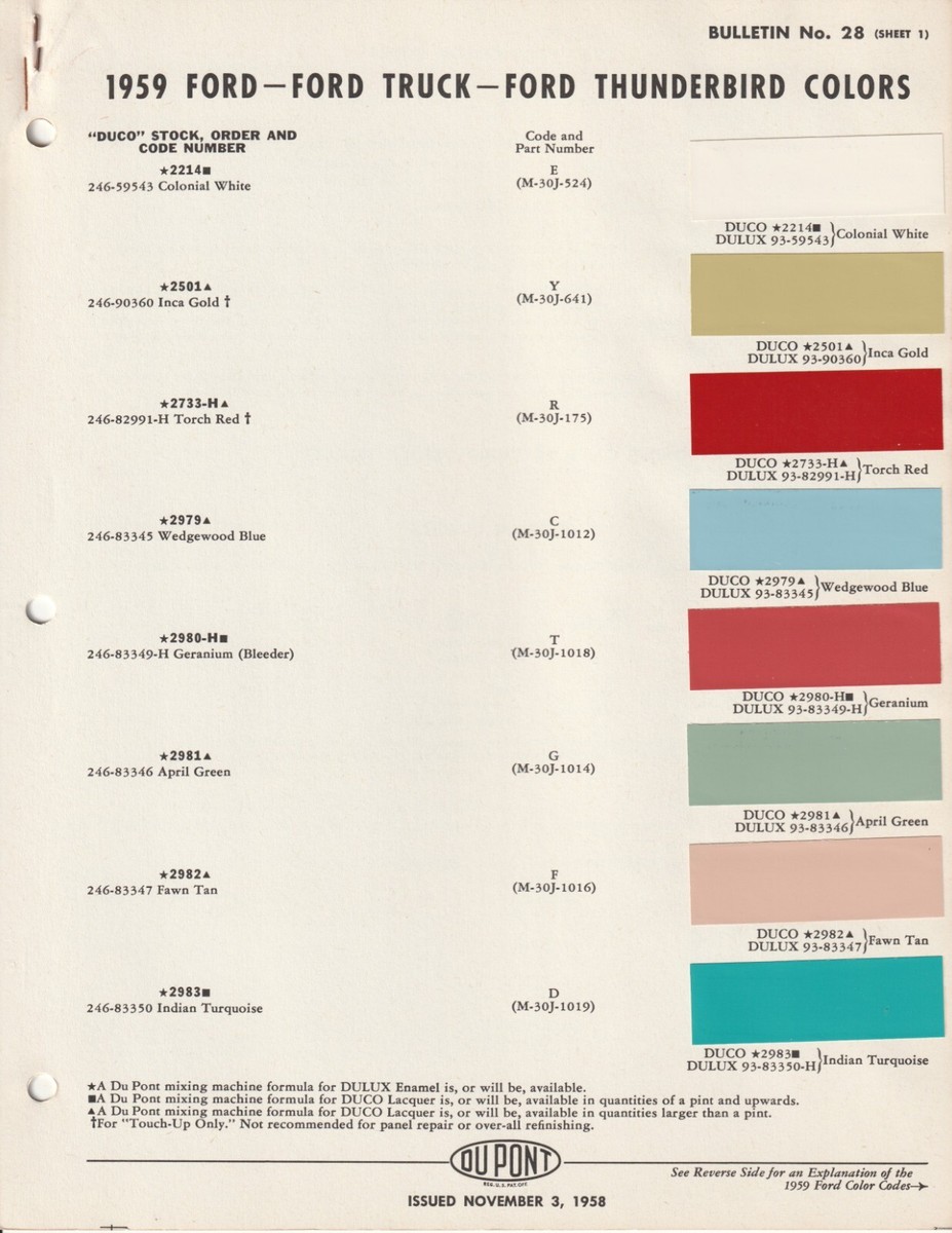Ford Color Codes By Year