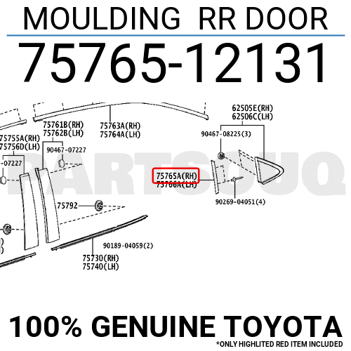 7576512131 Genuine Toyota MOULDING RR DOOR 75765-12131 | eBay