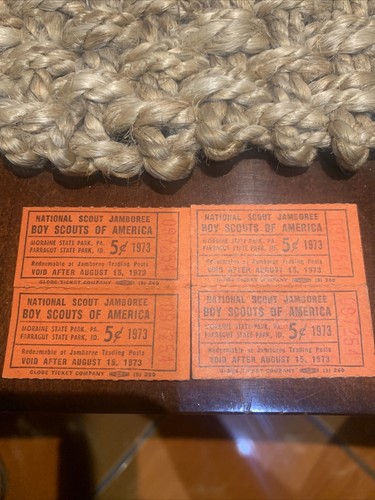 BSA National Scout Jamboree 1973 (4) 5-cent Trading Post Tickets | eBay