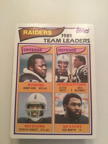 1982 TOPPS 1981 OAKLAND RAIDERS TEAM LEADERS #185 LESTER HAYES ROD ...