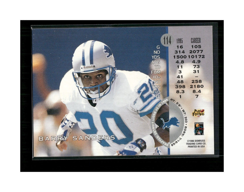 1996 Leaf 114 Barry Sanders HOF Lions Football Card Scott Mitchell LOT ...