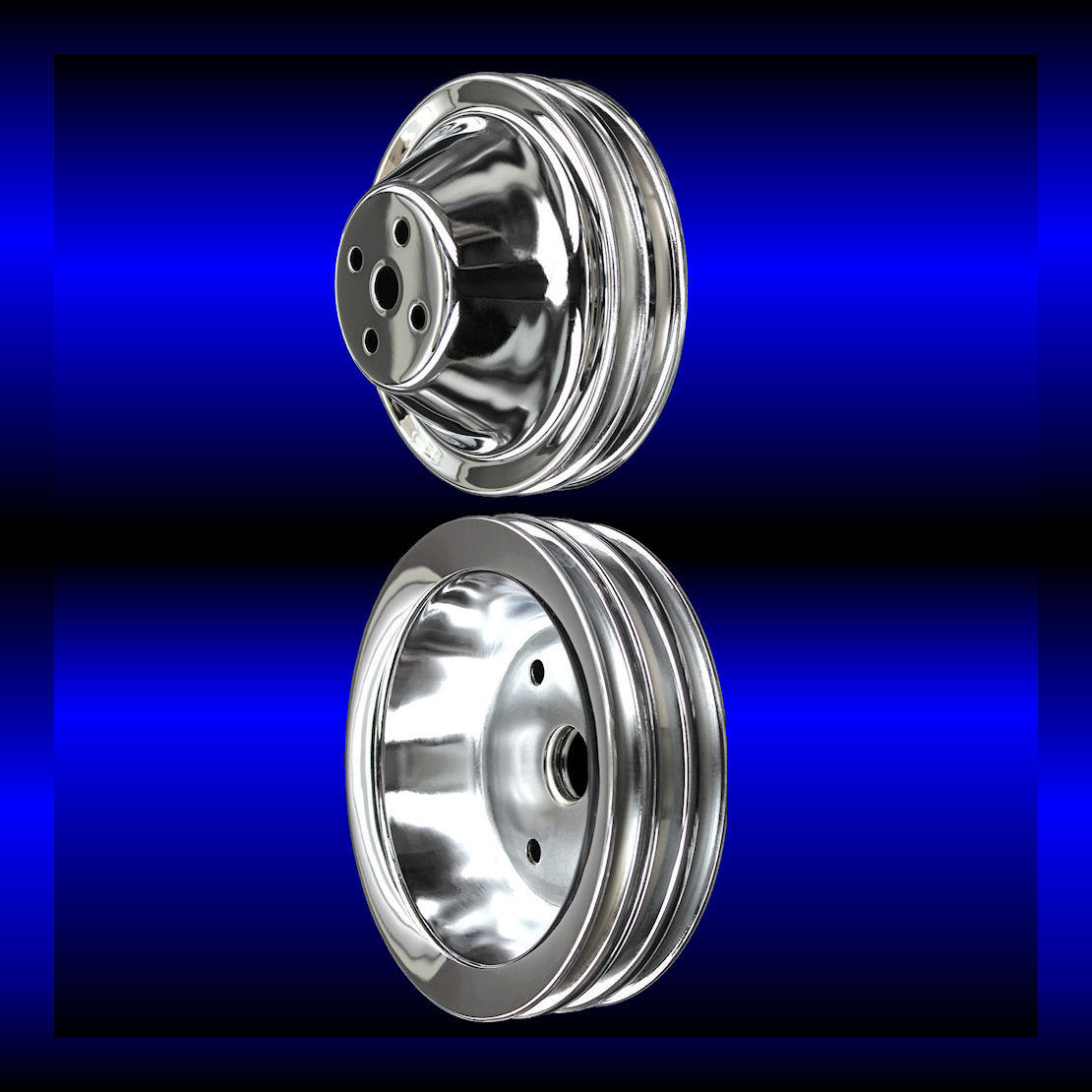 Chrome 2 pulley set for small block Chevy short wp pulleys SBC for ac ...
