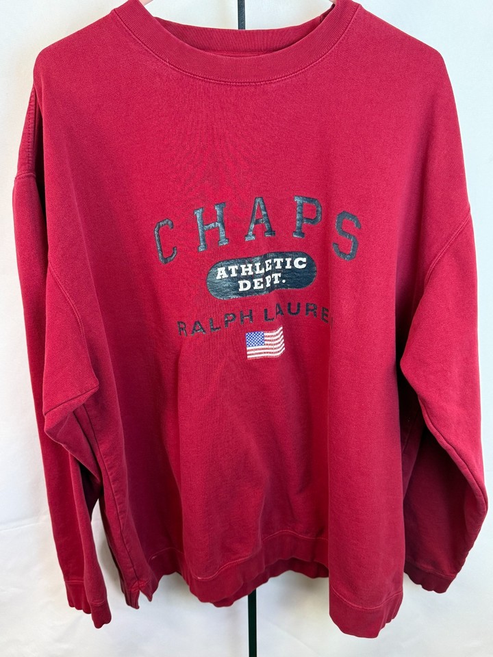 Chaps Ralph Lauren Athletic Dept Crewneck Sweatshirt Red Vintage Style ...