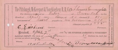 Pittsburgh, McKeesport and Youghiogheny R.R. Co. - 1883 dated Check ...