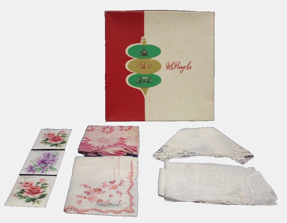Vintage H.C. PRANGE CO. Department Store GIFT BOX full of Hankerchiefs ...