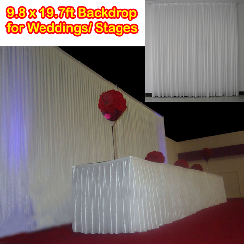 6m x 3m White Pleated Wedding Backdrop Curtain - 20'x10' 8KG - for ...