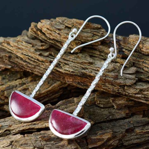 925 Sterling Silver Half Moon Design Earring Red Ruby Half Moon Shape ...