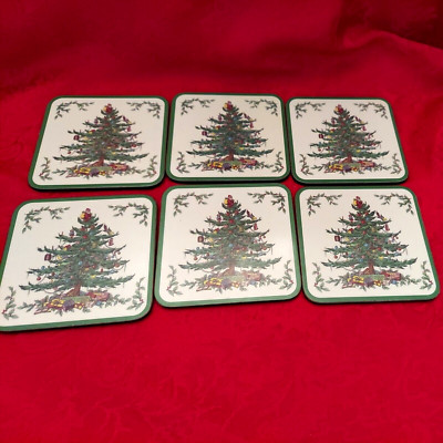 Vintage Spode Christmas Tree Corkback Pimpernel Square Coasters Set of ...