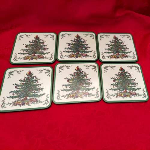 Vintage Spode Christmas Tree Corkback Pimpernel Square Coasters Set of ...