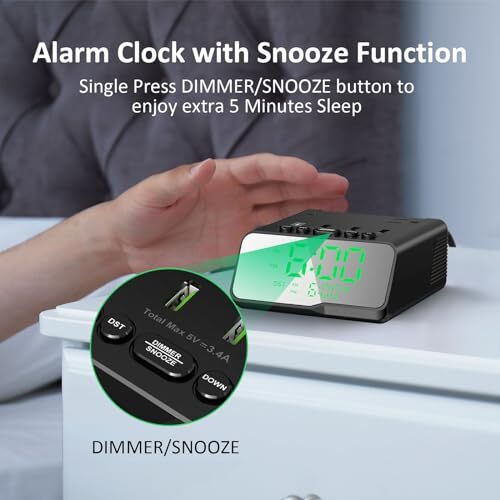 Electronic Alarm Clock With Usb Charger Power Strip 6ft Power Cord ...