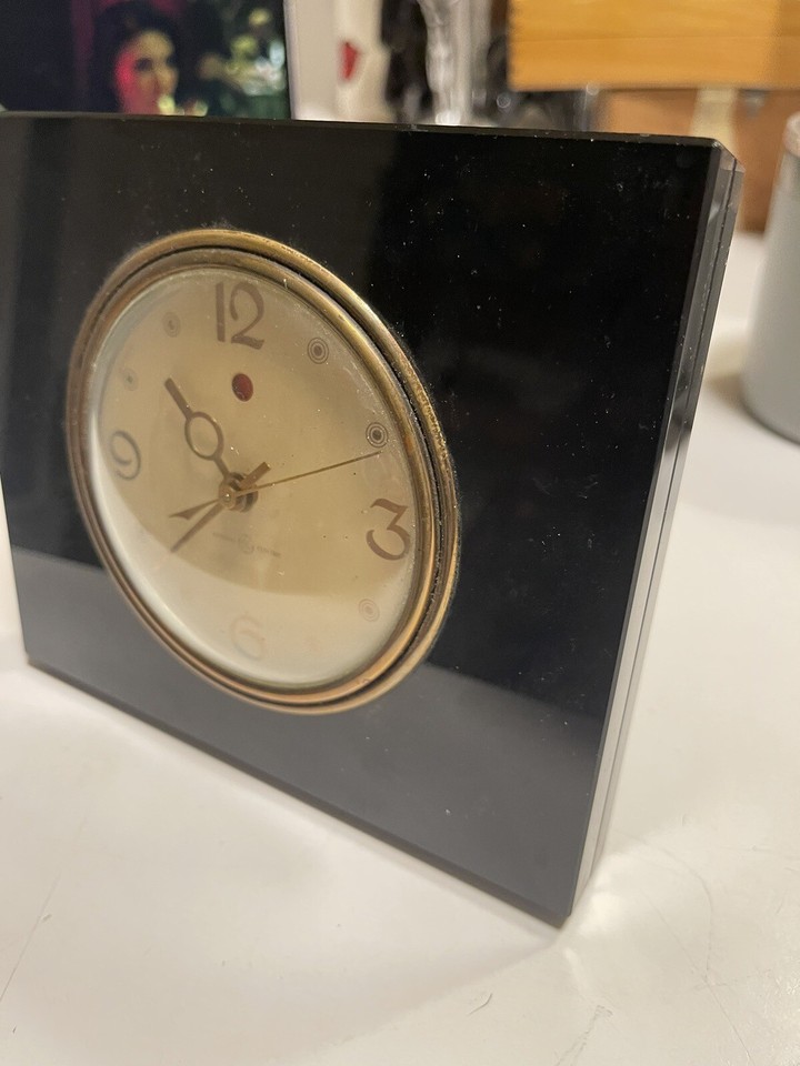 Art Deco Desk Clock General Electric Black Carrara Glass Model 3H172 ...
