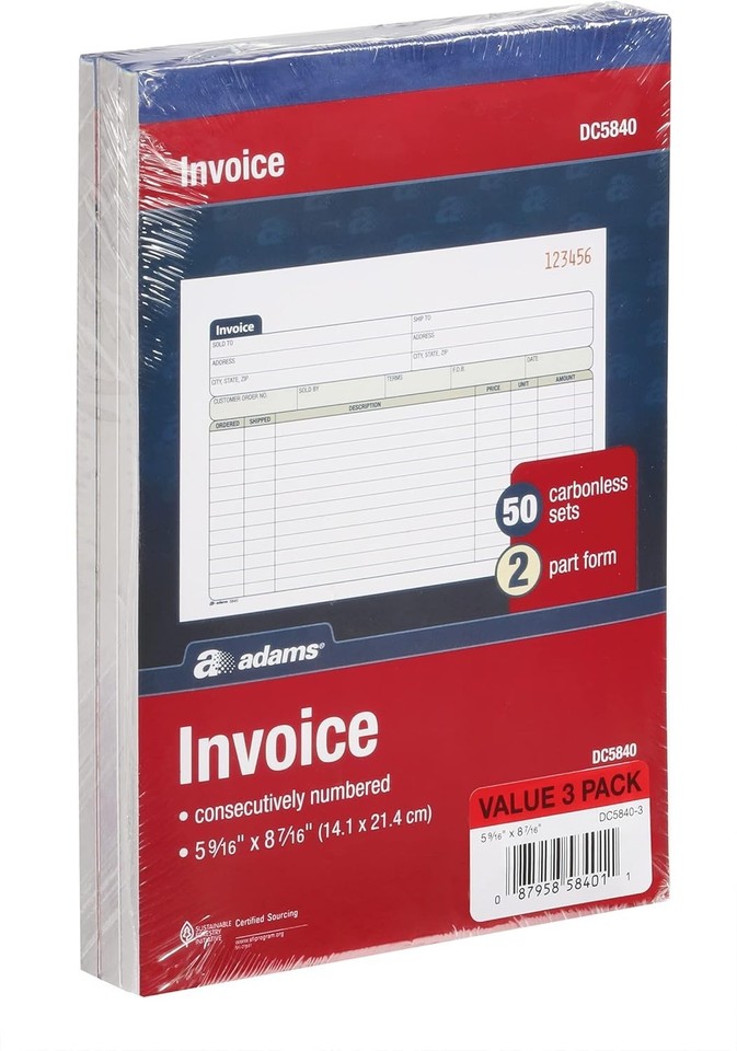 Carbonless Invoice Book Set, 150 Invoices, Horizontal Format | eBay
