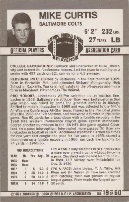 Las mejores ofertas en 1971 Kellogg's 3-D Mike Curtis #19 | eBay