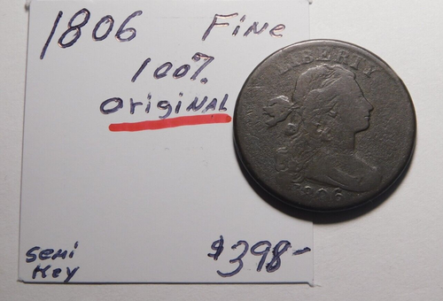 BEAUTIFUL EARLY 1806 LARGE CENT 100% ORIGINAL CHOCOLATE BROWN FINE ...