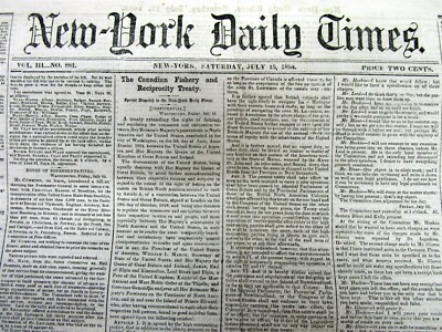 Original 1854 NEW YORK TIMES newspaper 170 years old &Published before ...