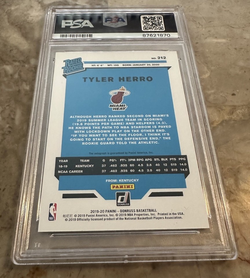 Tyler Herro 2019 Donruss Rated Rookie RC Auto #212 PSA 8 | eBay