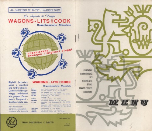 1965 EUROPEAN GRAND EXPRESS TRAIN vintage railroad dining menu ITALY ...