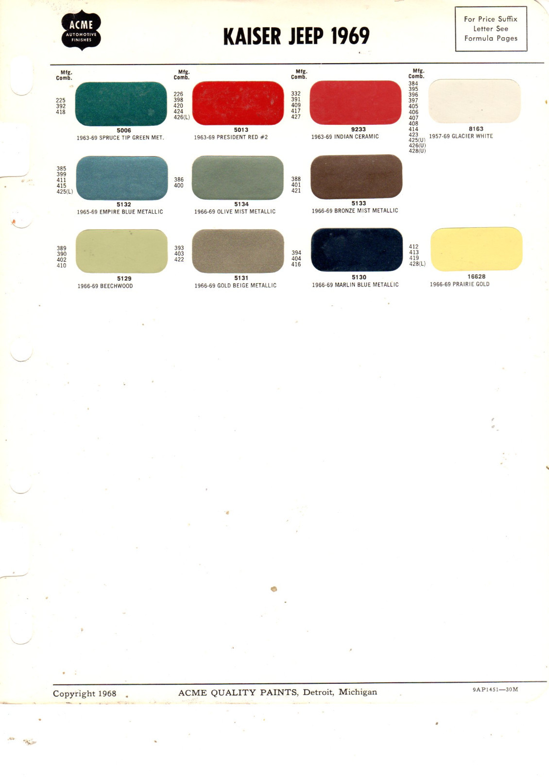 1963 1964 1965 1966 1967 1968 1969 KAISER JEEP PAINT CHIPS 6667-69 ACME ...