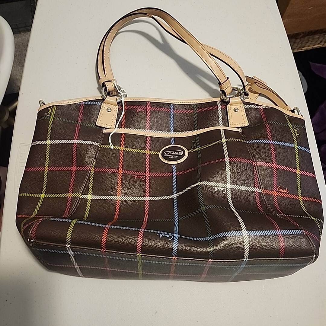 Coach Peyton Tattersall Leather Tote - Gem