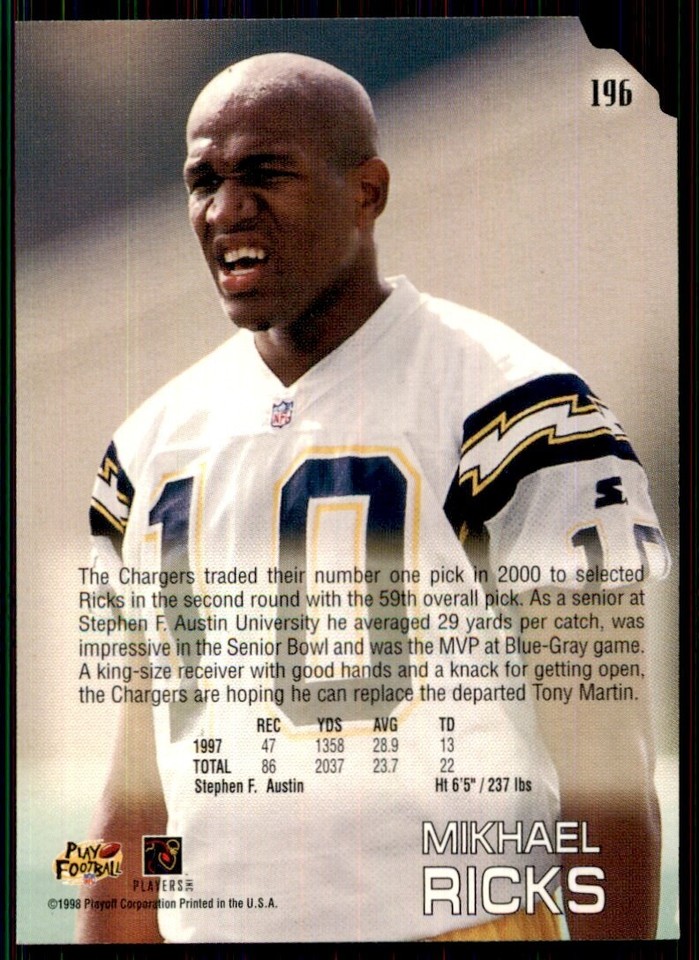 1998 Playoff Absolute Retail Mikhael Ricks Rookie San Diego Chargers ...