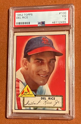 1952 Topps Baseball Del Rice #100 St. Louis Cardinals PSA 3 Very Good ...