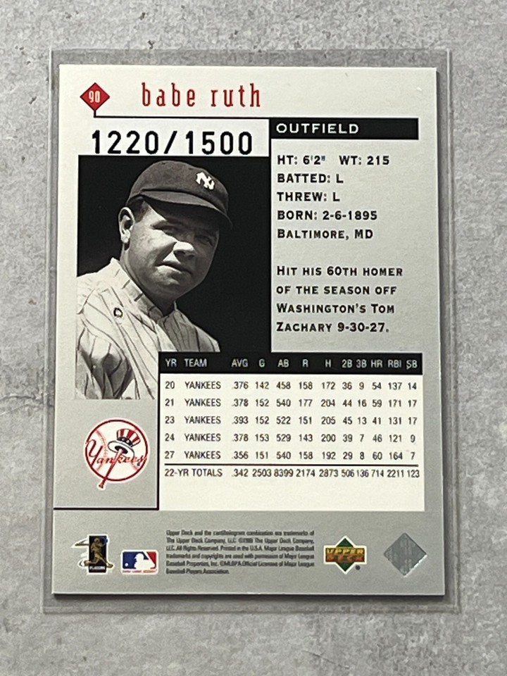 1999 Upper Deck Black Diamond Triple Babe Ruth SP /1500 #90 Yankees ...