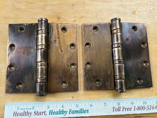 Pair 5" Hager Heavy Duty Ball Bearing Hinges, Aged Brass Wash Finish ...