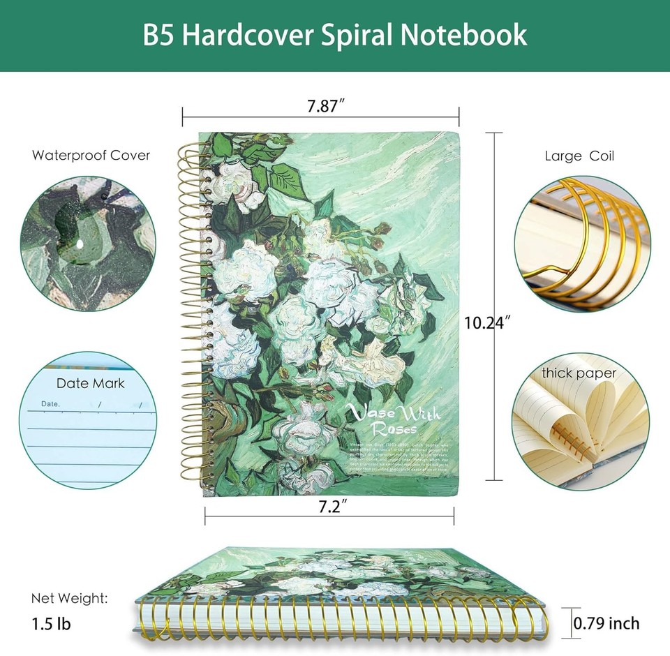Large Spiral Notebook, B5, 300 Pages, 8x10 Big Notebook, Hardcover ...