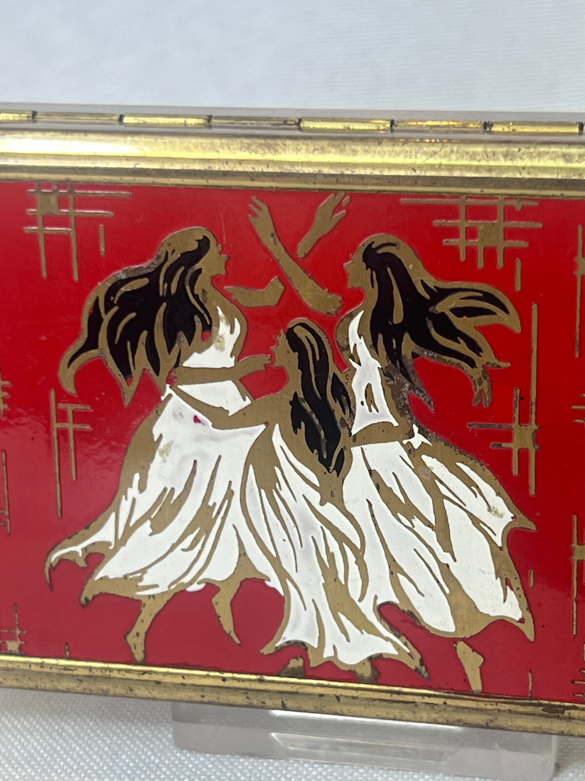 Clover Musical Compact Dancers Vtg Wind Up Music Box Mirrored Vanity ...