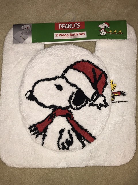 2 Piece Peanuts Snoopy Christmas Bath Set Toilet Lid Cover & Rug ...