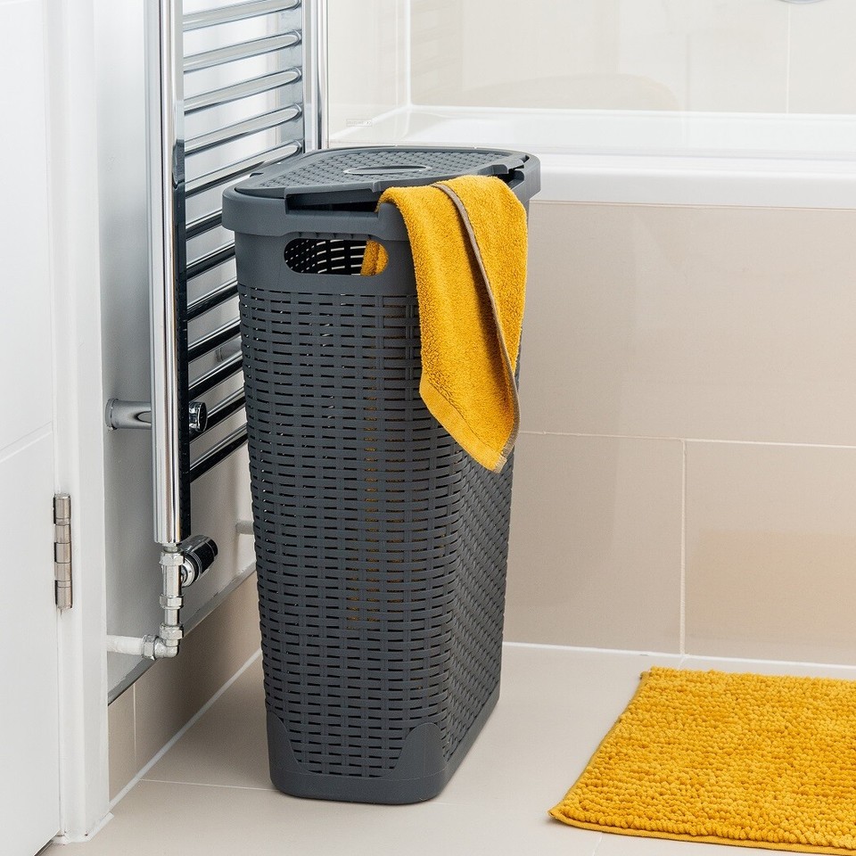 Addis Rattan 40 L Slim Laundry Clothes Wash Hamper Bin Charcoal Grey ...