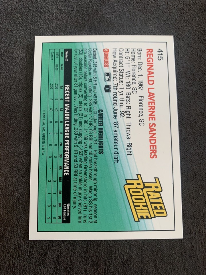 Reggie Sanders Rookie 1992 Donruss #415 Cincinnati Reds | eBay