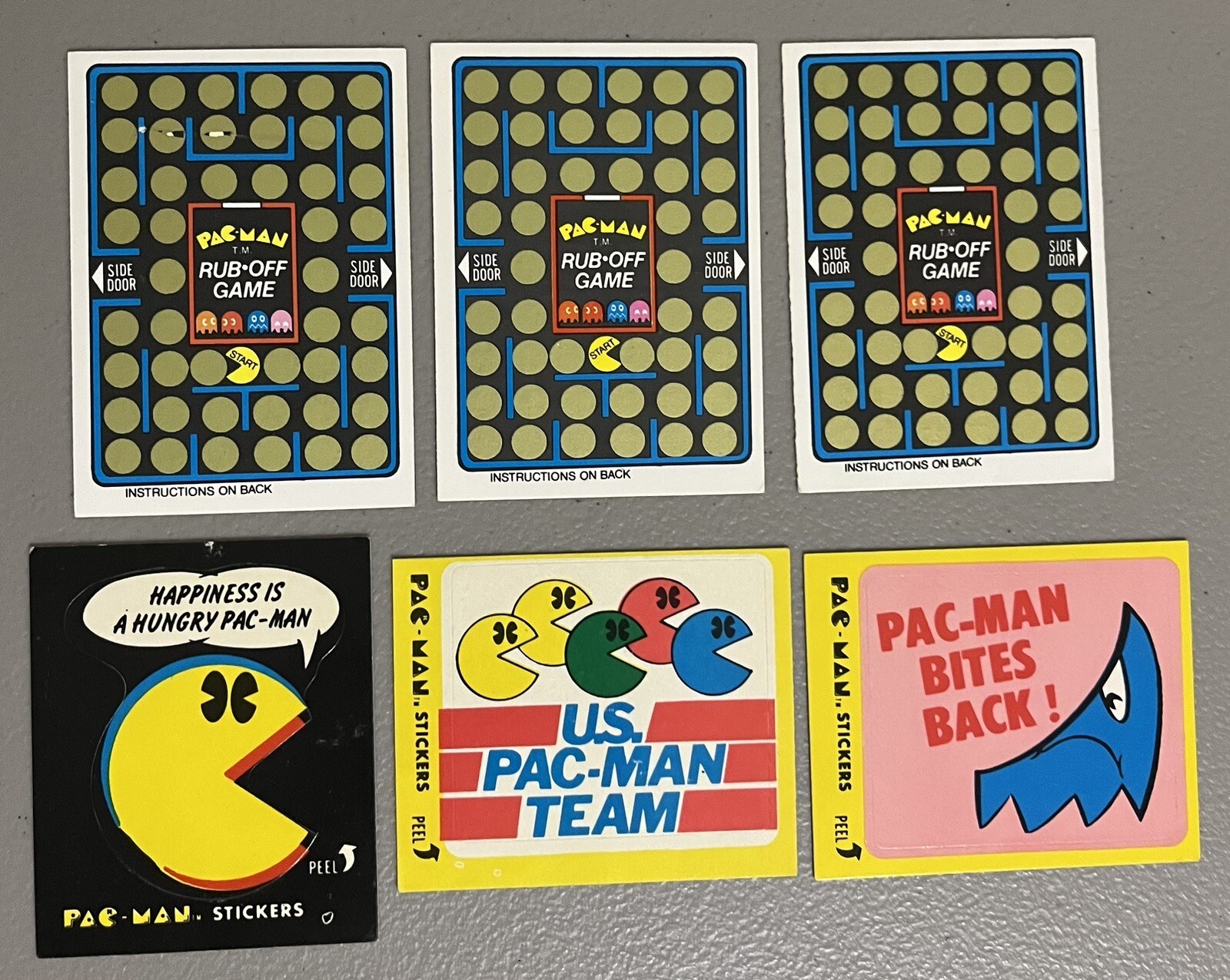 1980 Fleer PAC-MAN Sticker And Unused Rub Off Game Card Lot (6) Lot #1 ...