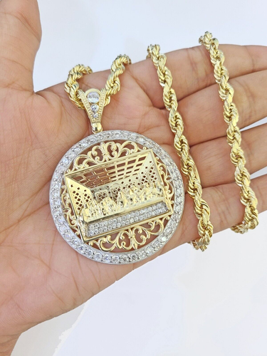 10k Gold Rope Chain Last Supper Charm Pendent SET 5mm 24 Inches | eBay
