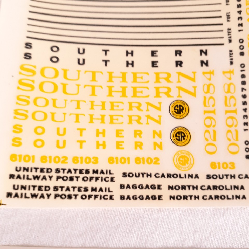 Elco HO Scale The Southern Lettering Passenger Cars Water Slide Decals ...