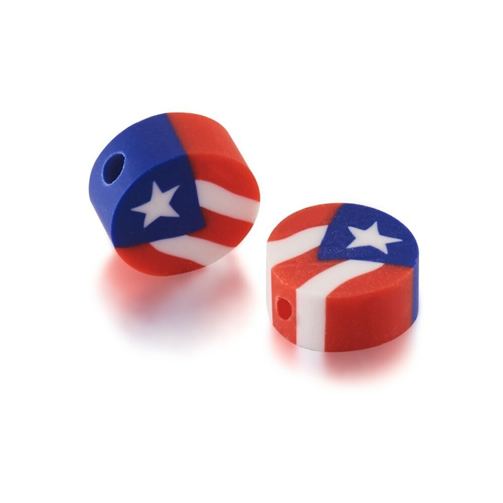 Handmade Polymer Clay Flat Round Beads Puerto Rico Flag | eBay