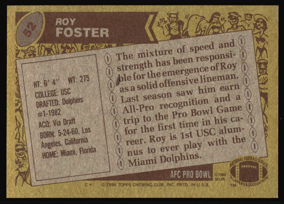 1986 Topps Roy Foster Rookie #52 Miami Dolphins | eBay