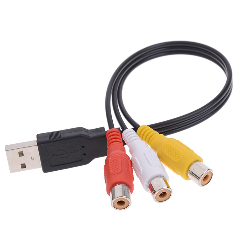 USB Male Plug To 3 RCA Female Adapter Audio Converter Cable USB to RCA ...