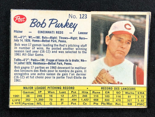 POST CANADIAN BASEBALL CARD 1962 BOB PURKEY #123 | eBay
