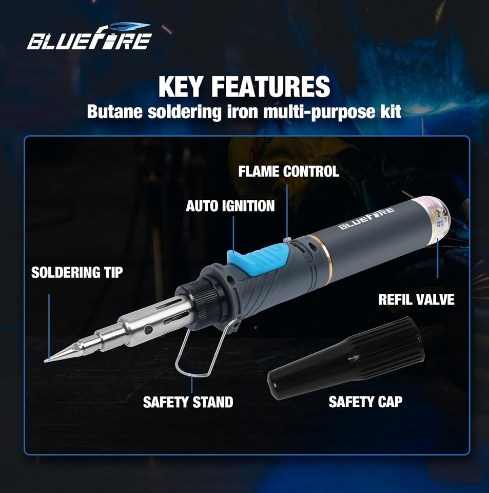 BLUEFIRE Mini Torch Cordless Butane Soldering Iron Kit Portable ...