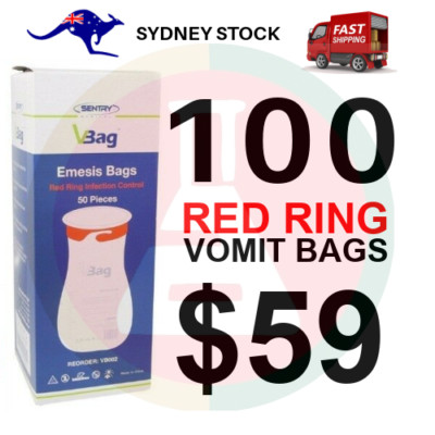 100 X SICK BAGS VOMIT EMESIS BAGS CALIBRATED 1.5 LTR AMADA FIRST AID ...