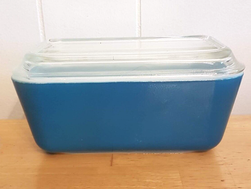HTF Pyrex Refrigerator Dish Loaf Pan 0502 Turquoise Blue Milk Glass ...