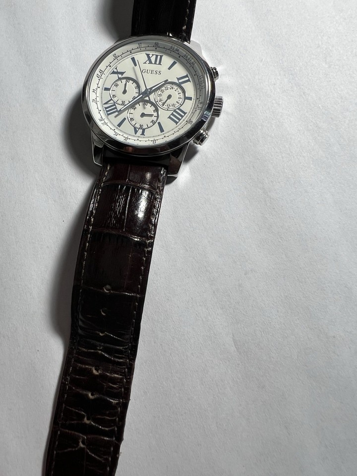 Guess Watch Men's White Silver Leather Wristband | eBay