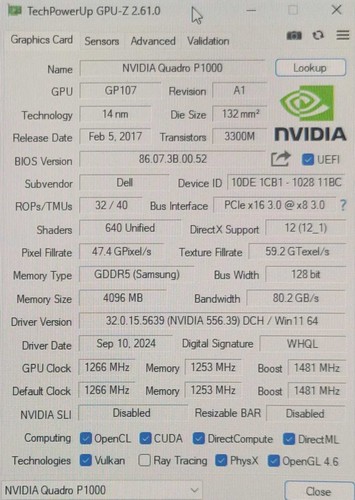 Nvidia Quadro P1000 4GB GDDR5 4 x Mini-DP Video Card, FH Bracket _ | eBay