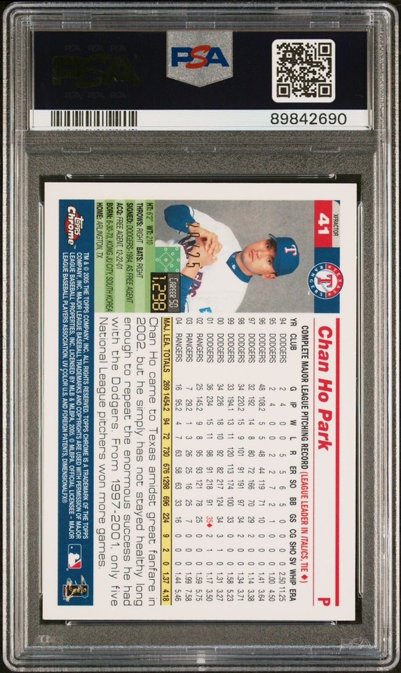 POP 1 PSA 10 Gem Mint CHAN HO PARK 2005 Topps Chrome Red Xfractor #/25 ...