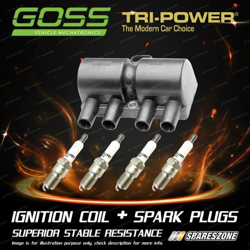 1 GOSS Ignition Coil + 4 Tri-Power Spark Plugs for Holden Barina TK ...